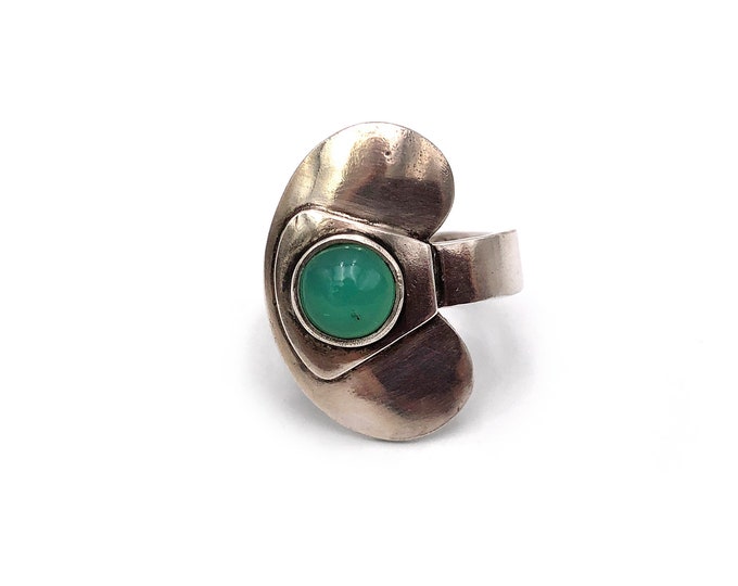 Sam Kramer Modernist Ring Sterling Silver Bioform Chrysoprase Signed ...