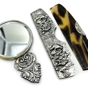 Vintage Mirror and Comb Set Silver Plate Small Hans Jensen Tavern Scene ...
