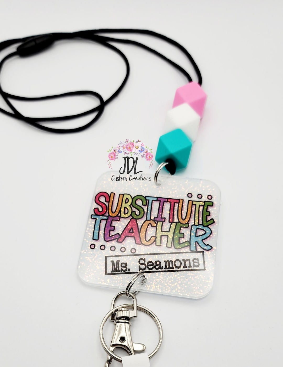 Substitute Teacher Lanyard: Personalized Acrylic Resin Badge - Etsy