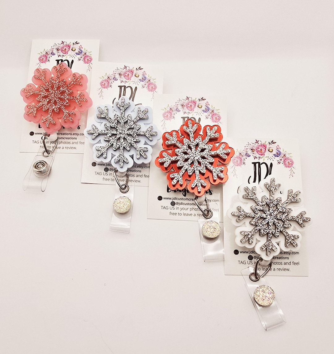 Snowflake Badge Reels— Christmas Badges— Cute Snowflake Badge Reel ...