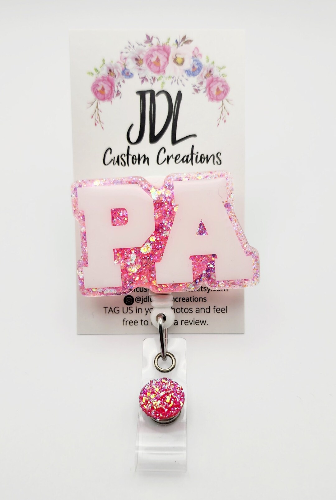 PA Physician Assistant Badge Reel: Pink Glitter Acrylic, Medical ID - Etsy