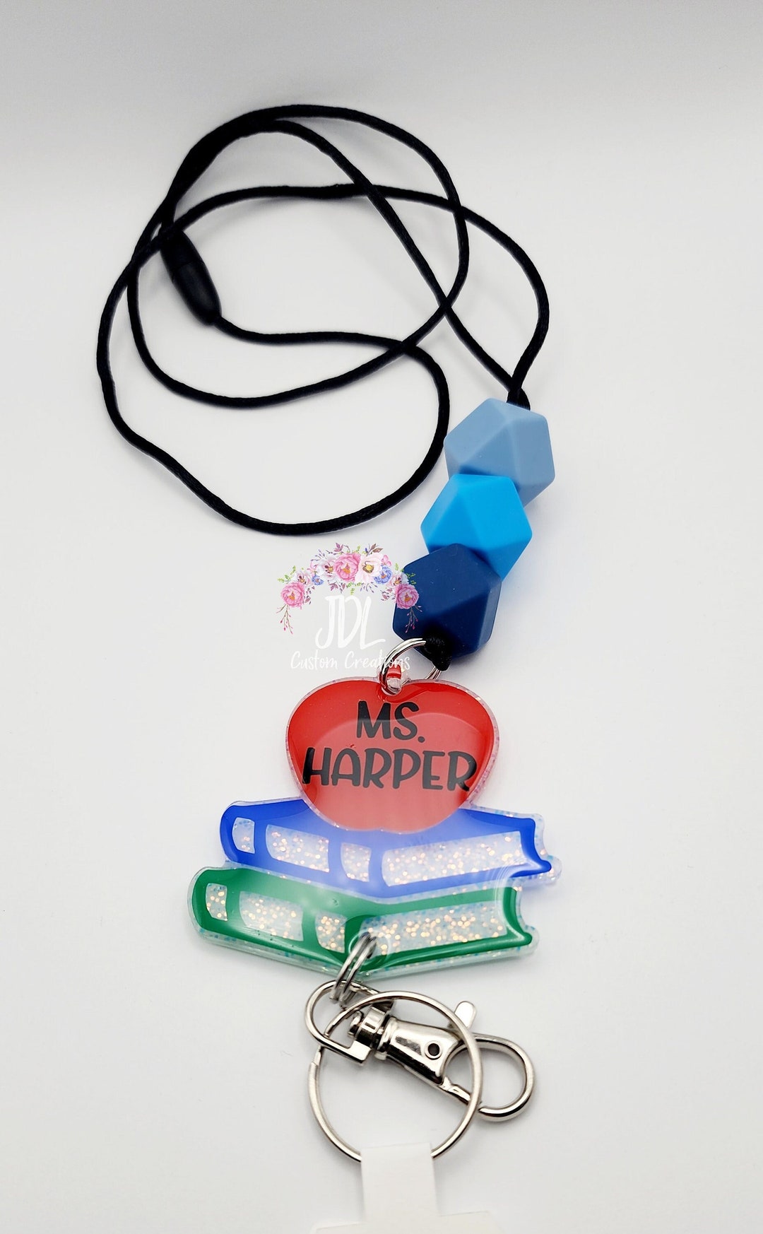 Librarian Lanyard - Books and Apple Lanyard - Teacher Lanyard ...