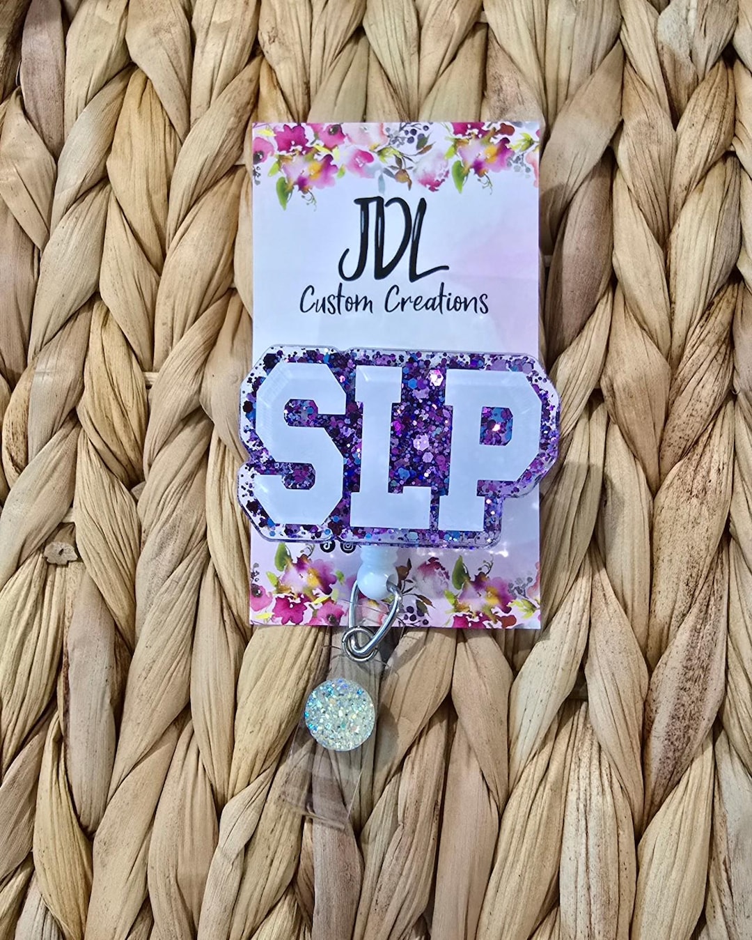SLP Badge Reel: Glitter Acrylic Speech Language Pathologist Alligator ...