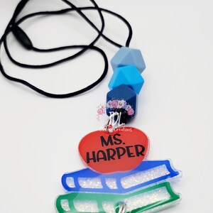 Librarian Lanyard - Books and Apple Lanyard - Teacher Lanyard ...
