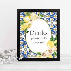 Lemon Drinks Sign Positano Blue Tiles Citrus Bridal Shower Sign ...