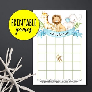 Jungle Bingo Baby Shower Game Printable, Elephant Lion Giraffe, Boy ...