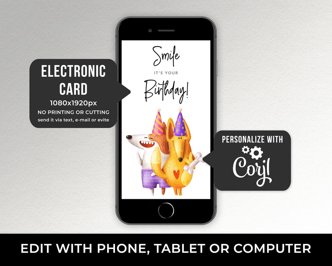 Electronic Birthday Card Funny Dogs birthday card Editable | Etsy