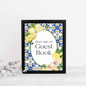 Lemon Drinks Sign Positano Blue Tiles Citrus Bridal Shower Sign ...