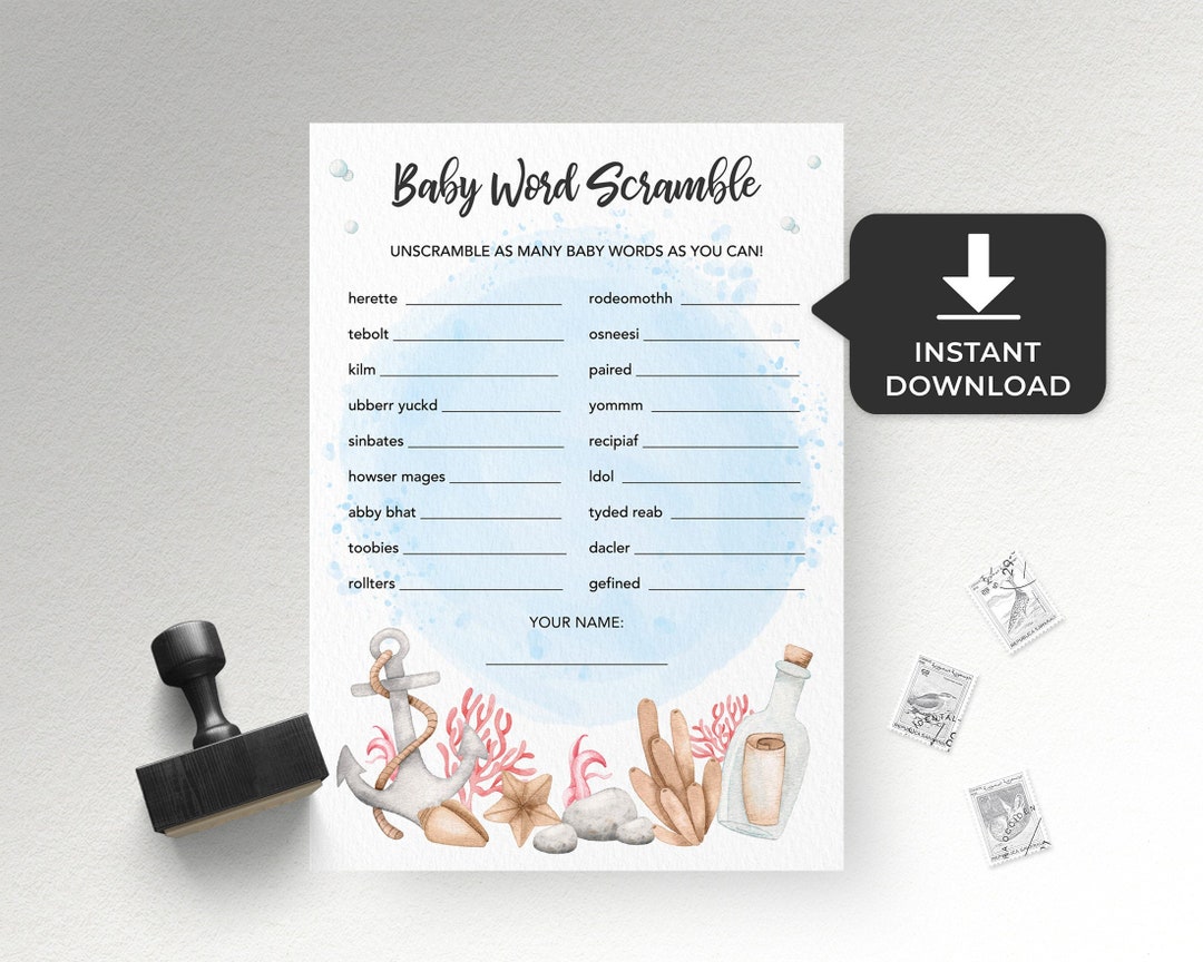 Word Scramble Game Under the Sea Baby Shower Games, Girl Nautical Baby ...