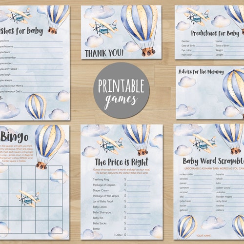 18 Blue Hot Air Balloon Baby Shower Games Package Editable - Etsy