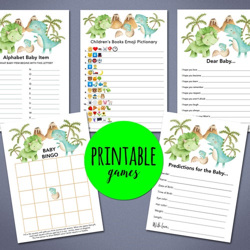 Dinosaur Baby Shower Games Package 7 Printable Games: Bingo - Etsy