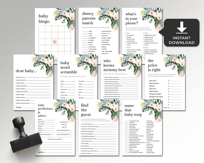 Tropical Baby Shower Games Printable Greenery Palm Leaf Baby - Etsy