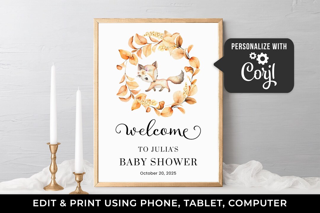 Fox Baby Shower Welcome Sign Fall Woodland Baby Shower Decoration ...