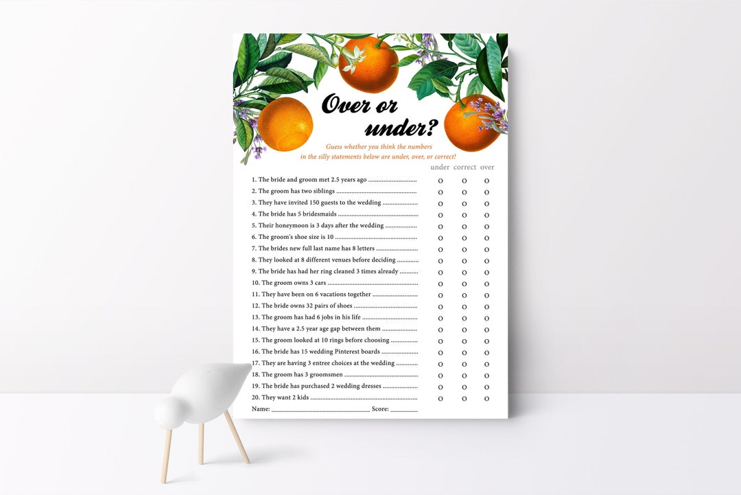 Citrus Over or Under Bridal Shower Game, Fruit Oranges Bridal Shower ...
