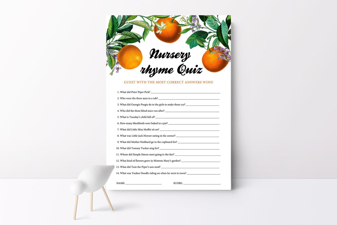 Citrus Nursery Rhyme Quiz Game Oranges Lavender Baby Shower Games ...
