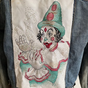 Upcycled Denim Jacket With Hand Embroidered Clown Size 12 - Etsy