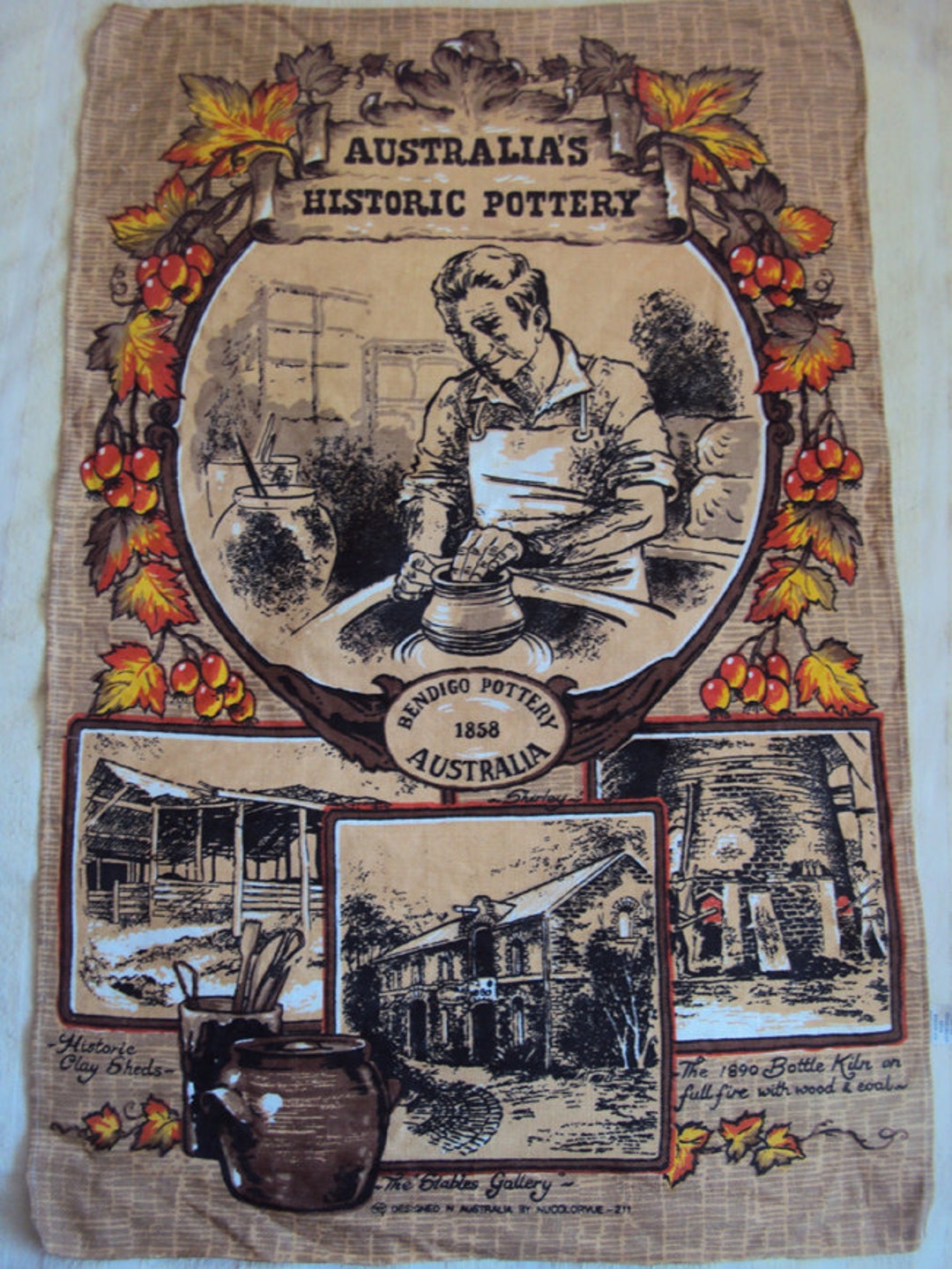 Vintage 90s Australia's Historic Pottery Bendigo Pottery 1858 Linen ...