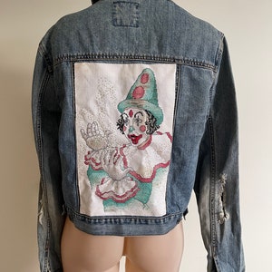 Upcycled Denim Jacket With Hand Embroidered Clown Size 12 - Etsy