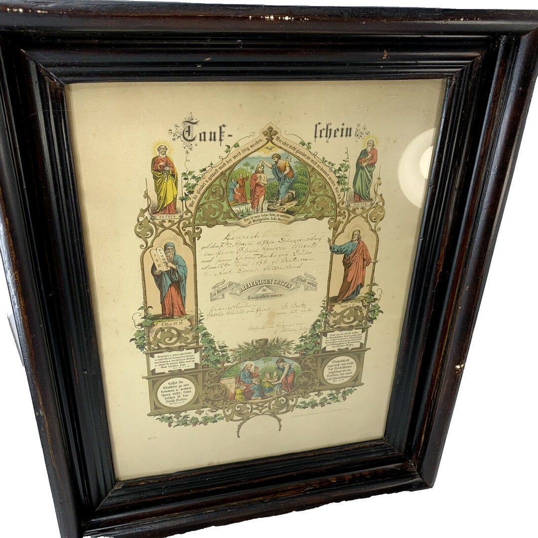Framed German Baptism Christening Certificate 1878 Walnut Wood Frame ...