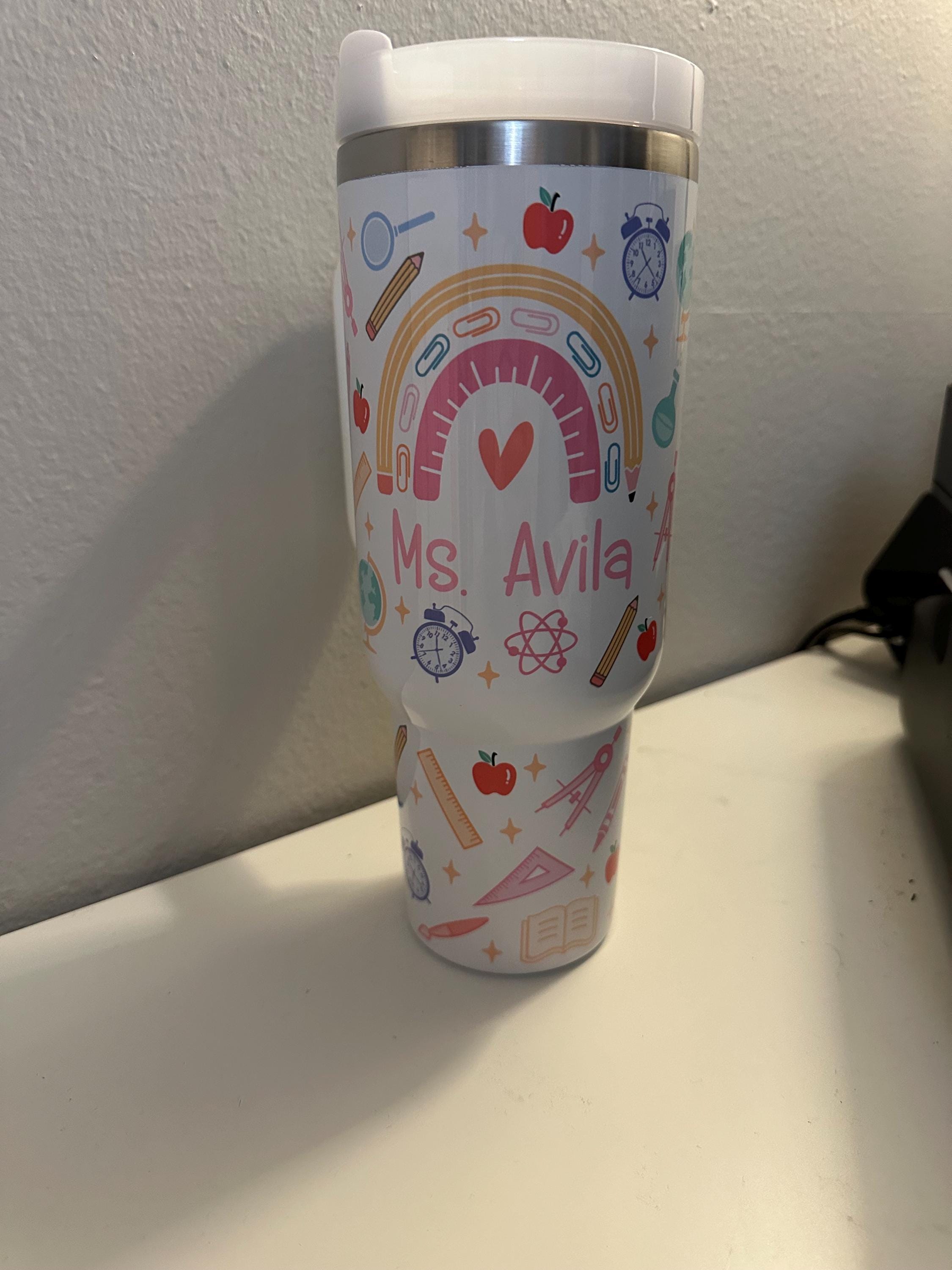 40oz Personalized Teacher Tumbler, Rainbow, Teacher Gift, Dupe ...