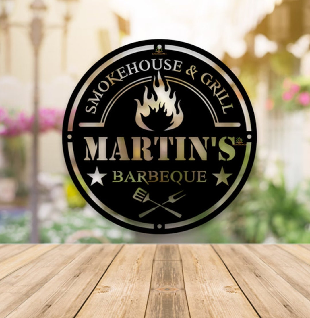 Personalized BBQ Metal Sign, Custom Barbeque Metal Wall Art, Smokehouse ...