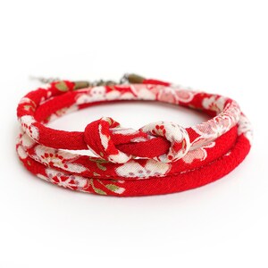 Red Japanese Bracelet. Kimono Bracelet, Sakura Red Japanese Necklace ...