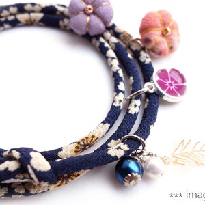 Dark Blue Japanese Bracelet Kimono Jewelry Necklace HANA MORI White ...
