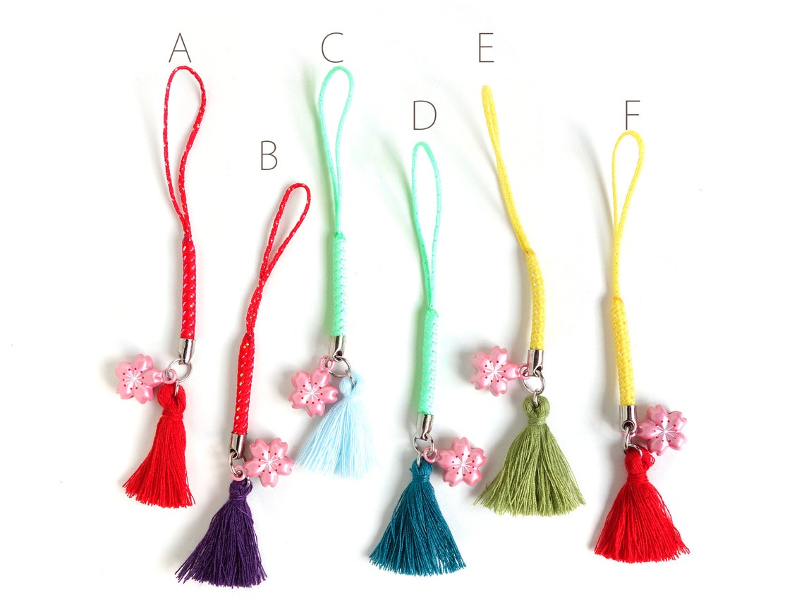 Sakura Bell Charm Lanyard / Small Japanese Bell and Tassel - Etsy