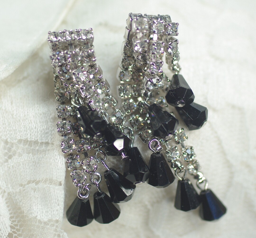 Vintage Clear Rhinestone Waterfall Earrings, Wedding Anniversary ...