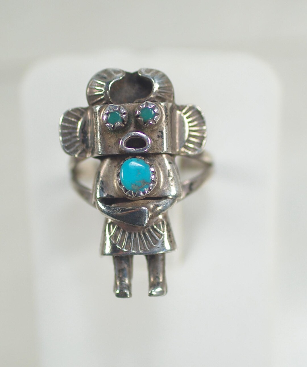 Vintage Hopi Kachina Doll Sterling Ring, Native American Turquoise ...