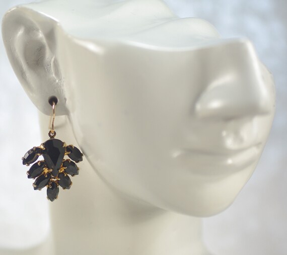 Upcycled Jet Rhinestone Flower Earrings: 1950s Vintag… - Gem