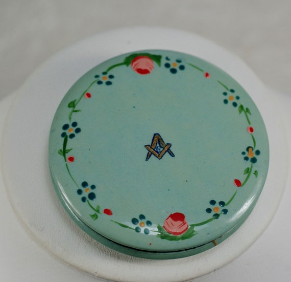Vintage Hand Painted Masonic Compact Vintage Turquoise Flower - Etsy