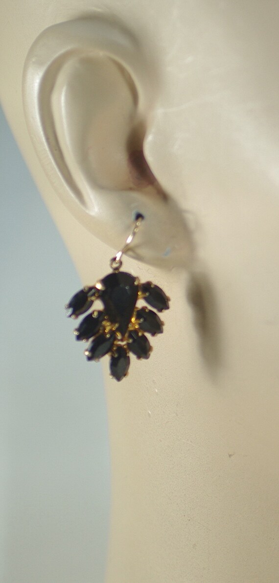 Upcycled Jet Rhinestone Flower Earrings: 1950s Vintag… - Gem