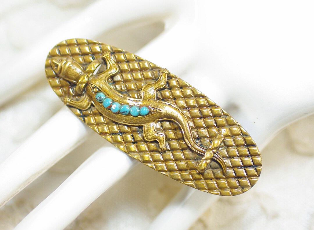 Art Deco Turquoise Bead Lizard Brooch Under 40, Gecko Blue Gemstone ...