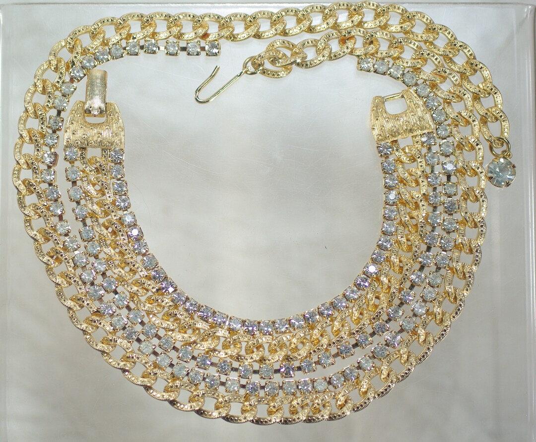 Gold Rhinestone Chain Necklace Set, Modern Vintage Gold Necklace ...