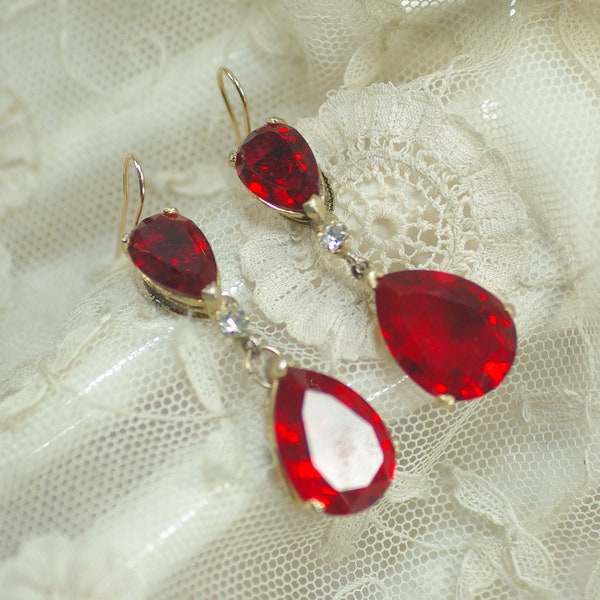 Red Crystal Earrings - Etsy