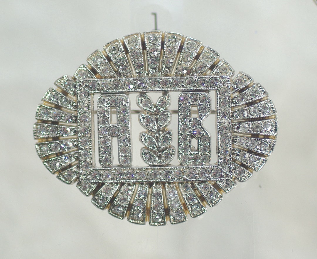 Vintage Art Deco Style Rhinestone Initial Brooches, PB Initial Brooch ...