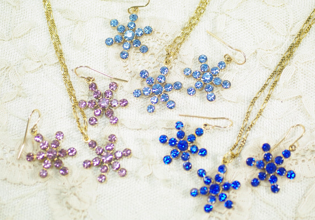 Colored Rhinestone Snowflake Pendant Sets, Snowflake Earrings ...