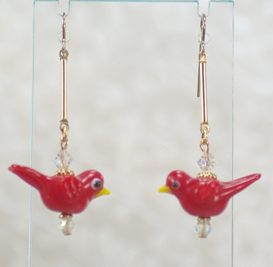 Red Cardinal Glass Bird Chandelier Earrings, Friend Birthday Mother's ...