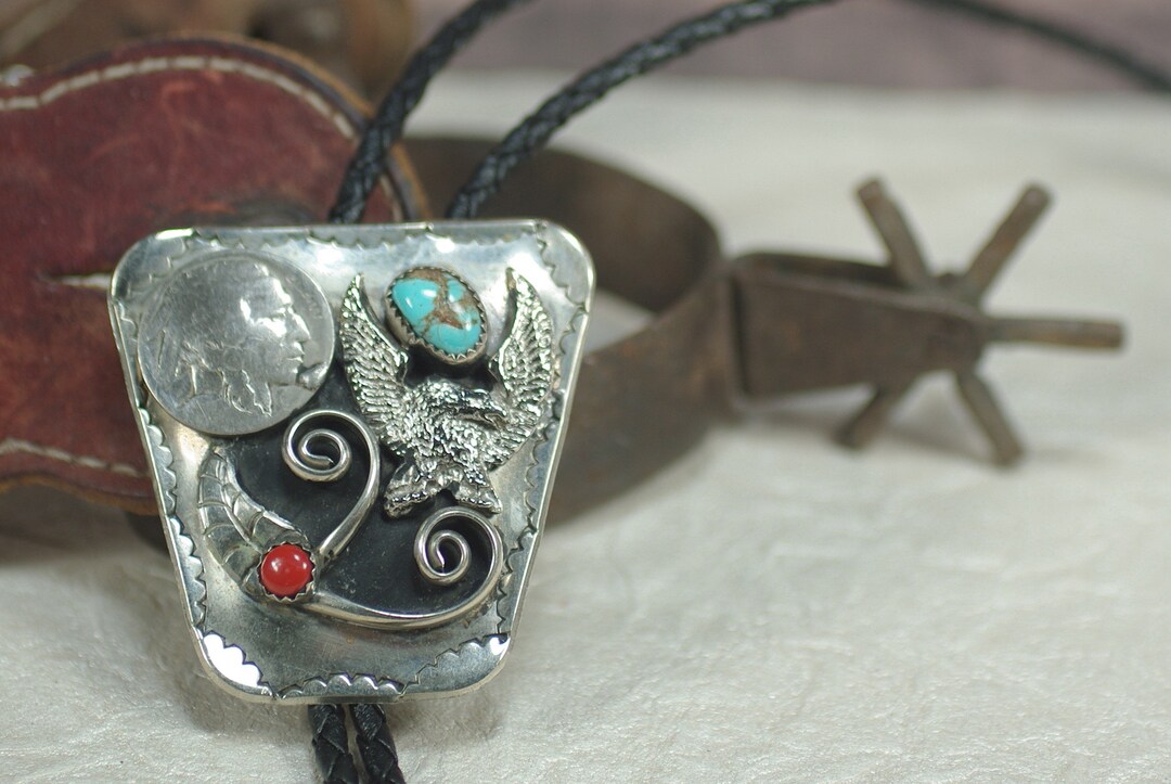 Sterling Turquoise Coral Eagle Bola, Sterling Native American ...