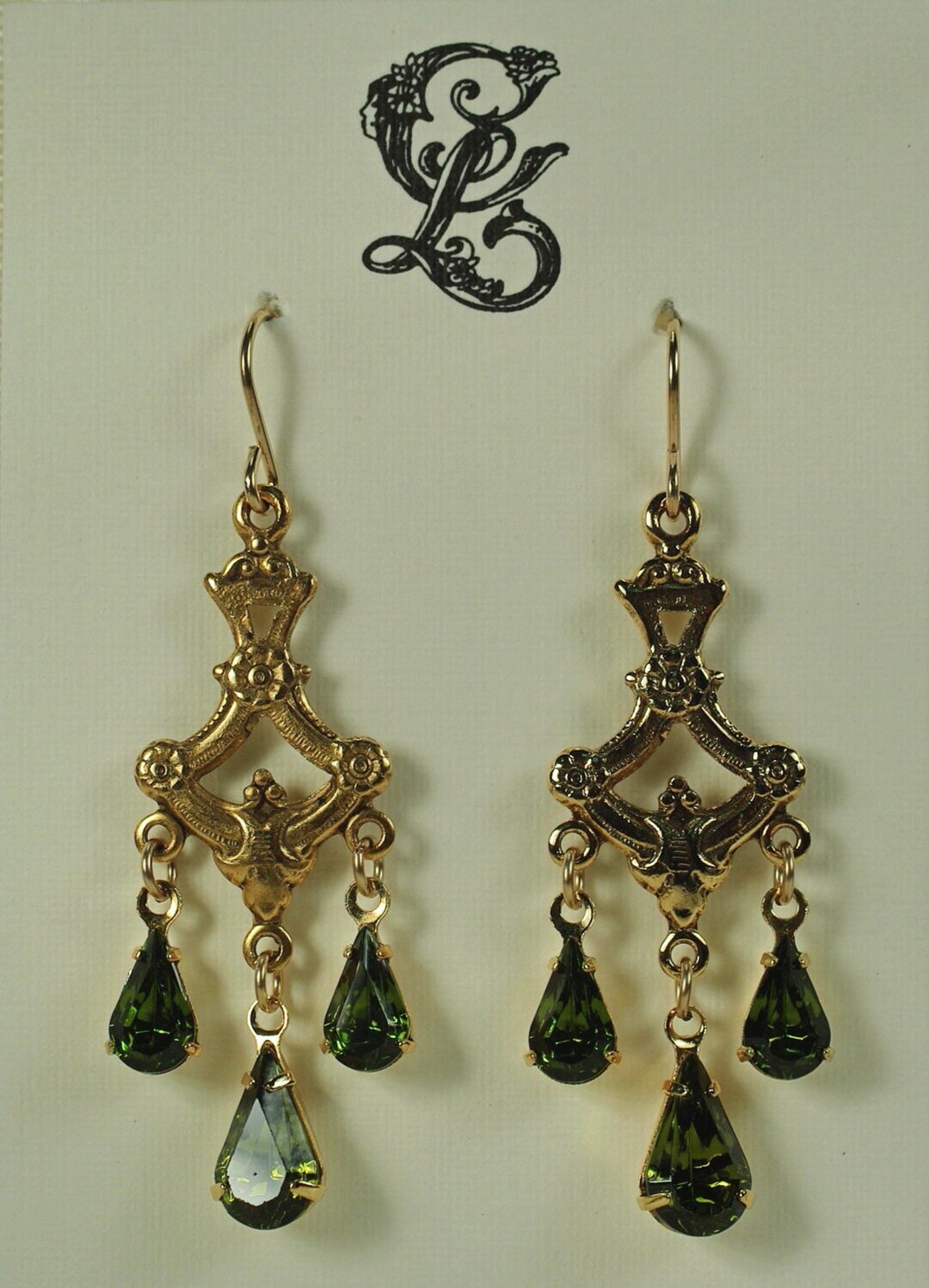 Victorian Olive Swarovski Rhinestone Earrings: Fleur De Lis One-of-a ...