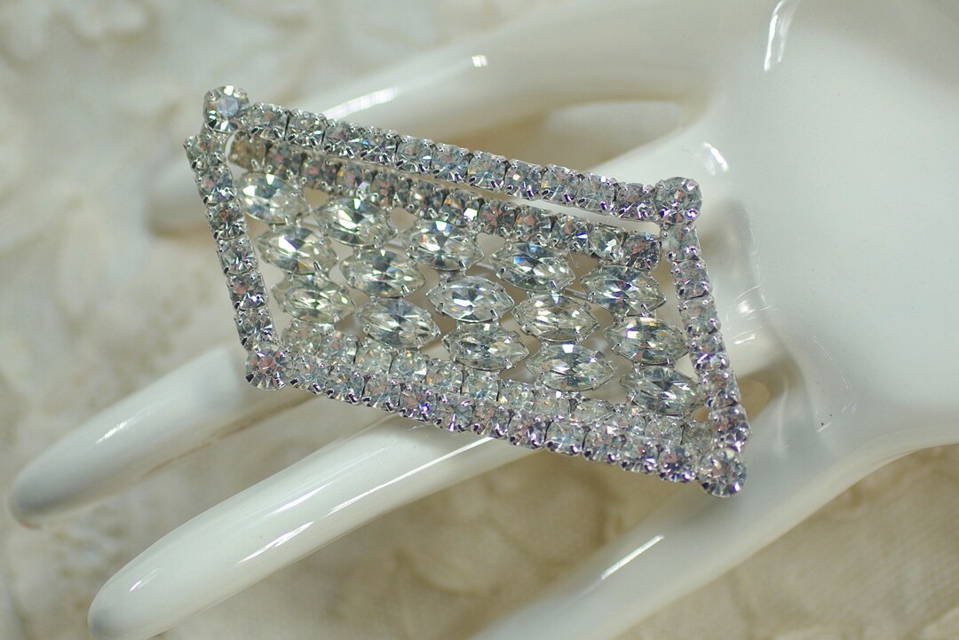 Vintage Kramer Art Deco Rhinestone Brooch: Oversized Crystal Brooch ...