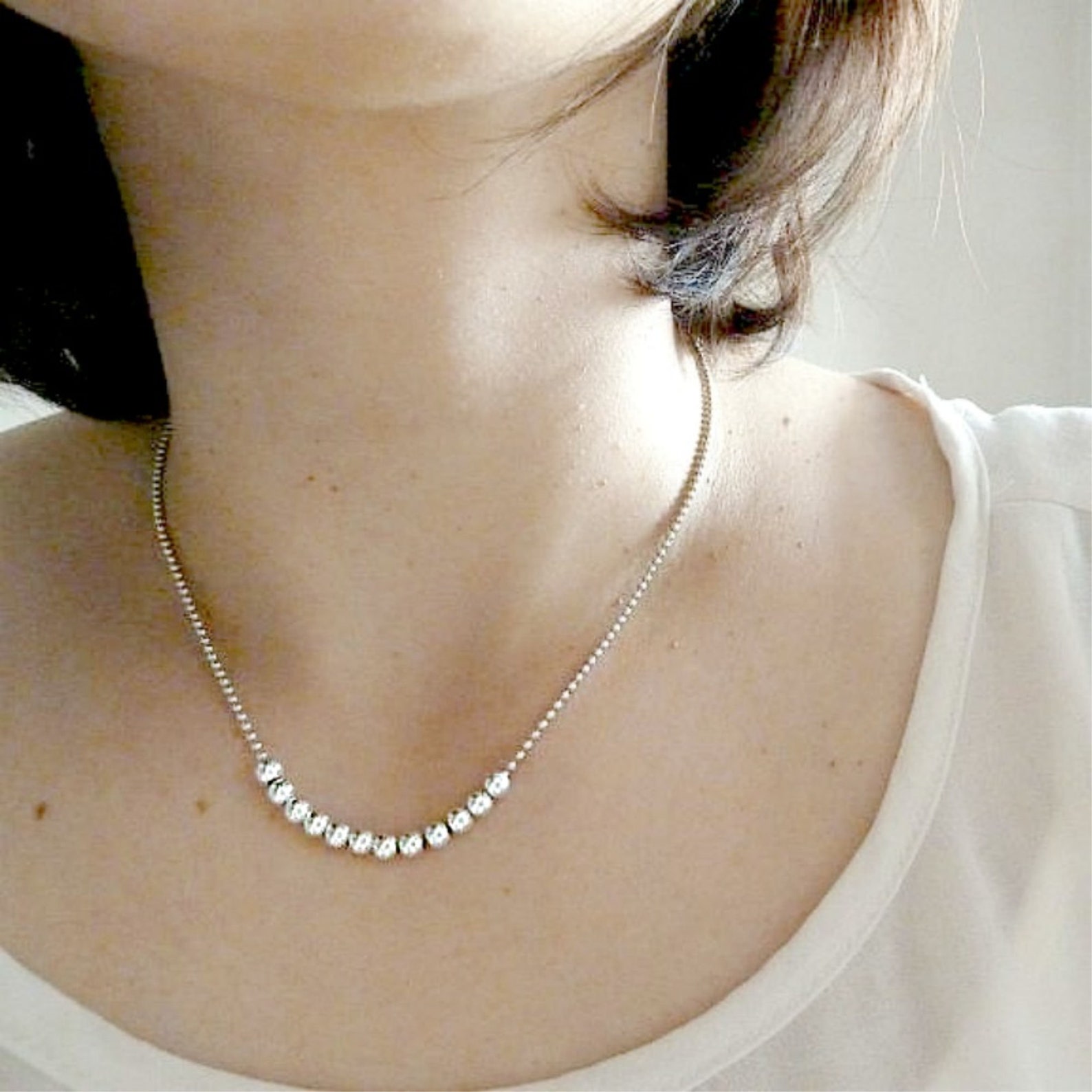 Beaded Necklace for Women Simple Silver Necklace Sterling - Etsy