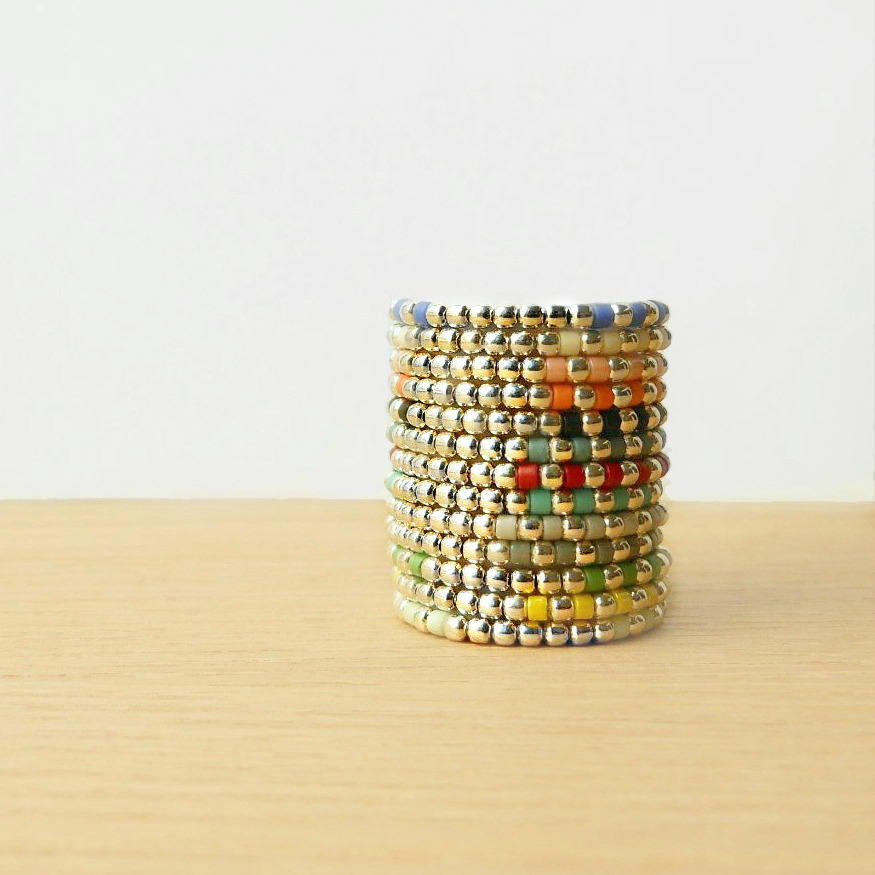 Colorful Beaded Ring in Sterling Silver - Silver Bead Ring - 925 Silver ...