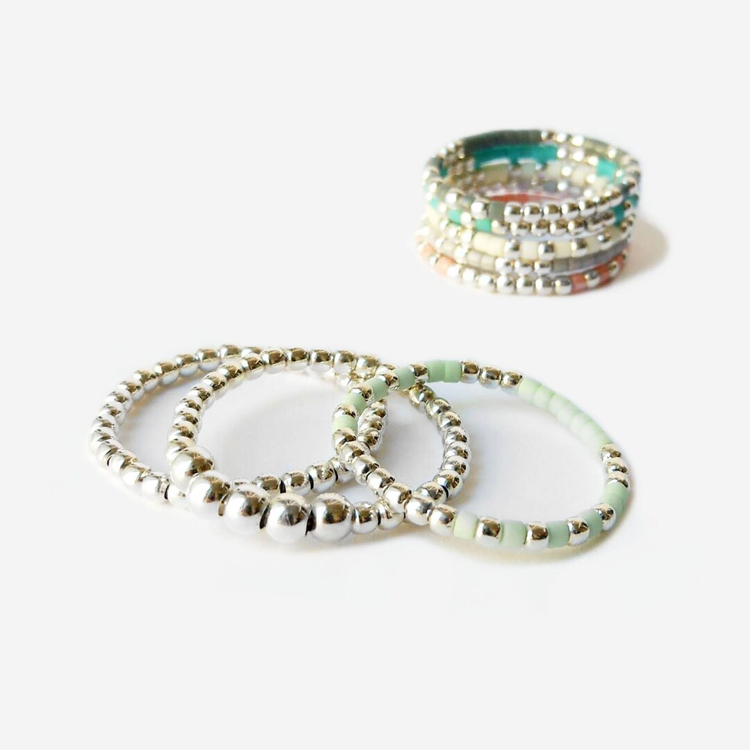 Sterling Silver Stacking Rings Set of 3, Pastel Mint Ring, Sterling ...
