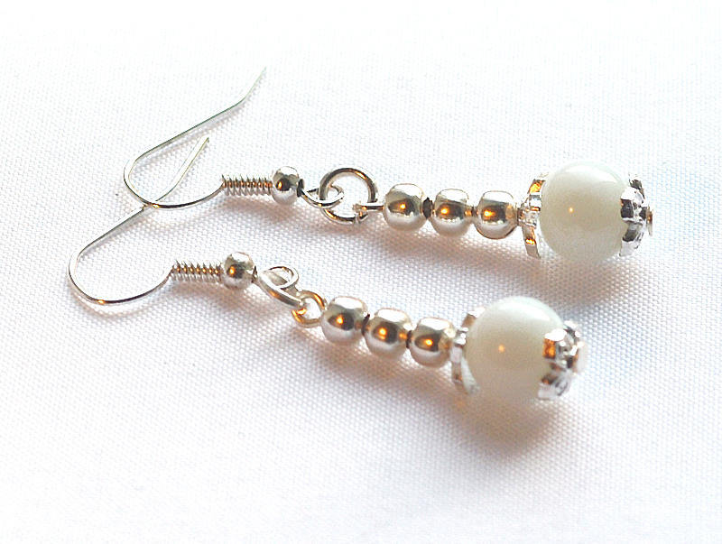 White beaded earrings white and silver beaded earrings white | Etsy