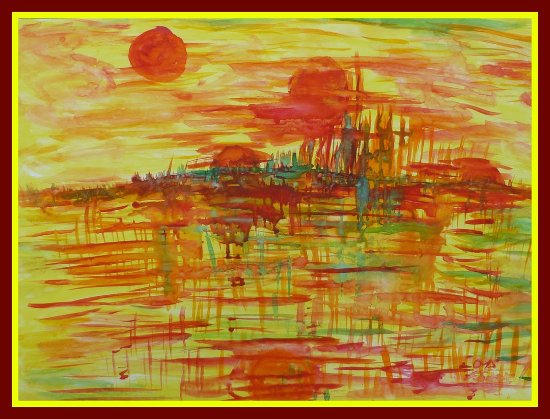ORIGINAL: ABSTRACT SUNS. Original Handmade Fine Art Aquarel on ...