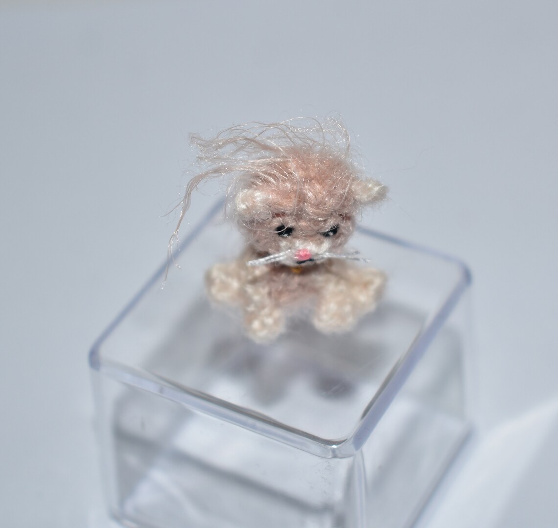 Cute Mohair Cat 1"tiny Miniature Kitty Crochet Cat Toy Dollhouse Toy ...