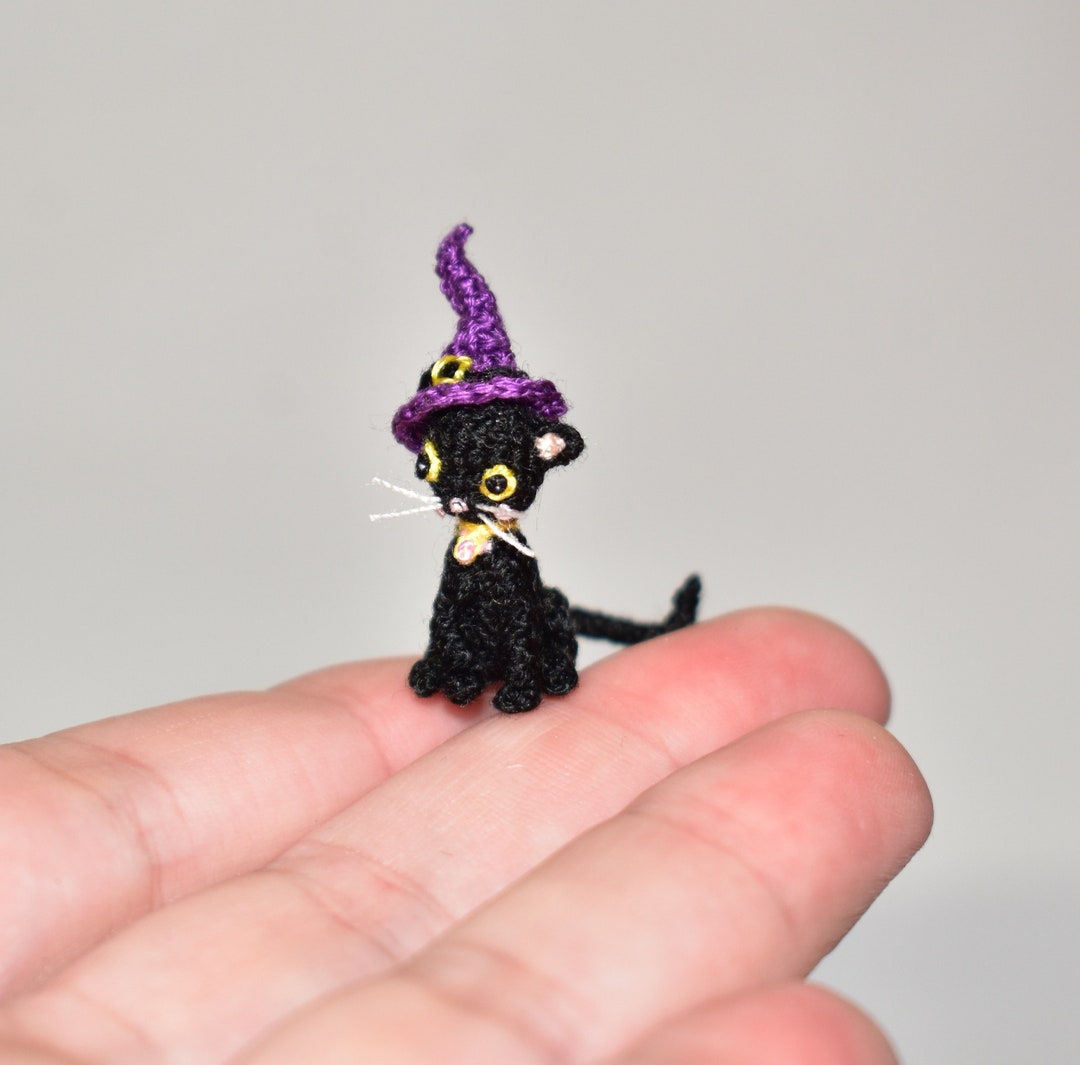 Halloween Tiny Cat Miniature Black Cat Crochet Micro Cat - Dollhouse ...