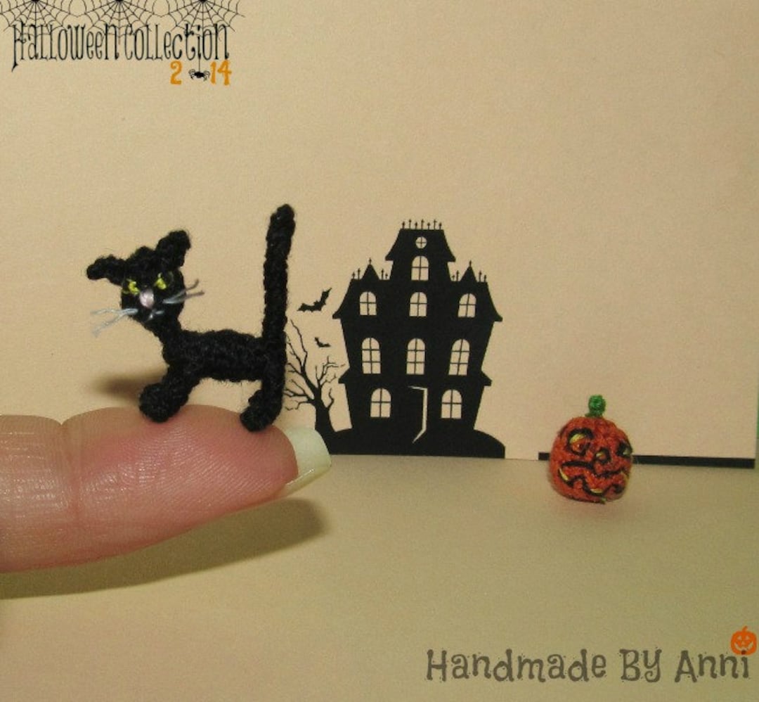 Miniature Halloween Cat Miniature Black Cat Toy Micro Crochet Cat ...